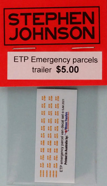 SJ-ETPTD - ETP Emergency Parcels Trailer Decal (HO Scale) – Australian ...