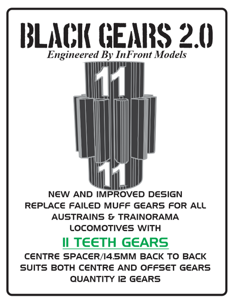 Black Gears 2.0 – to suit Austrains & Trainorama Models – 11-Teeth Gea ...