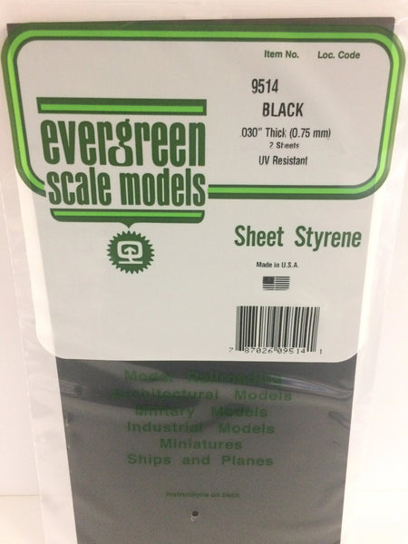 Evergreen - EG9514 - Polystyrene Sheet - Opaque Black - 0.03" - 2pc ...