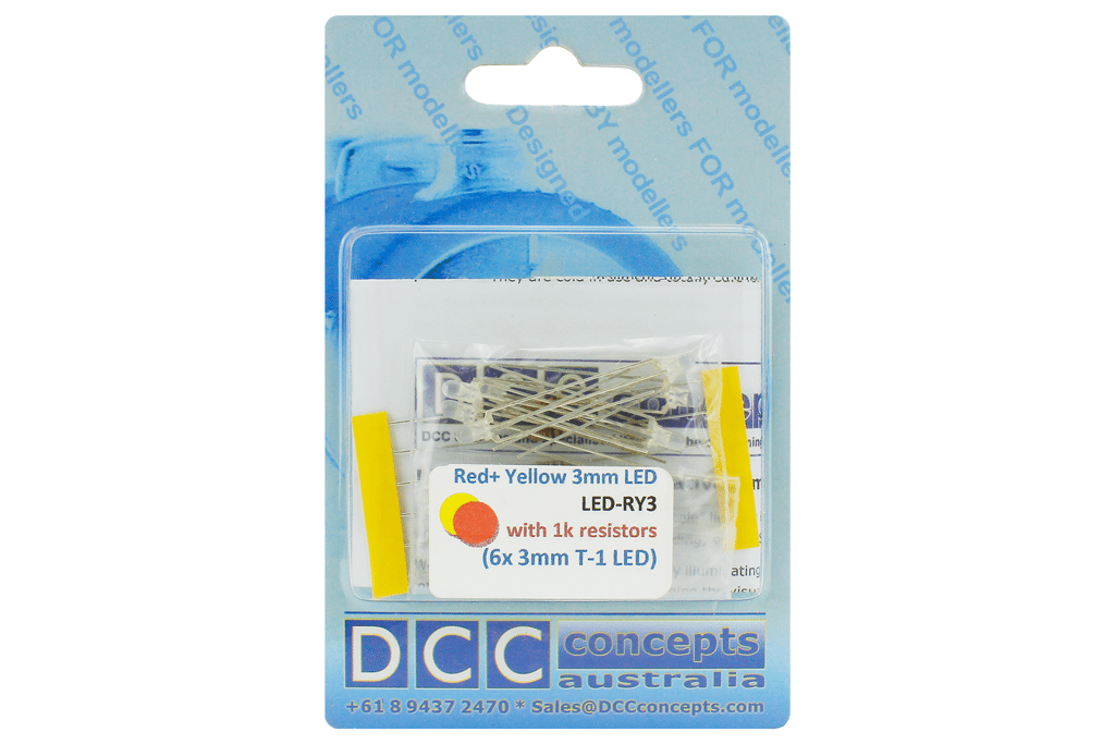 DCC Concepts LED-RY3 - T1 Type - Dual Colour - 3mm (w/Resistors) - Red ...