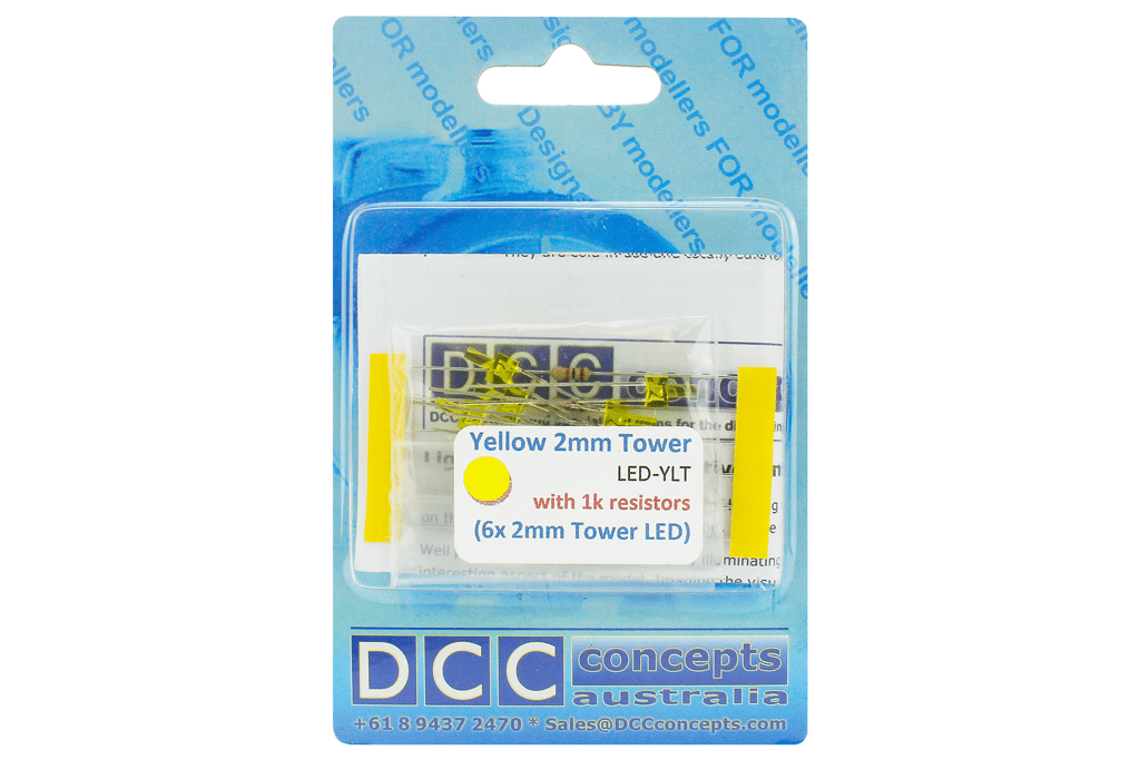 DCC Concepts LED-YLT - Tower Type - 2mm (w/Resistors) Yellow (6 Pack ...
