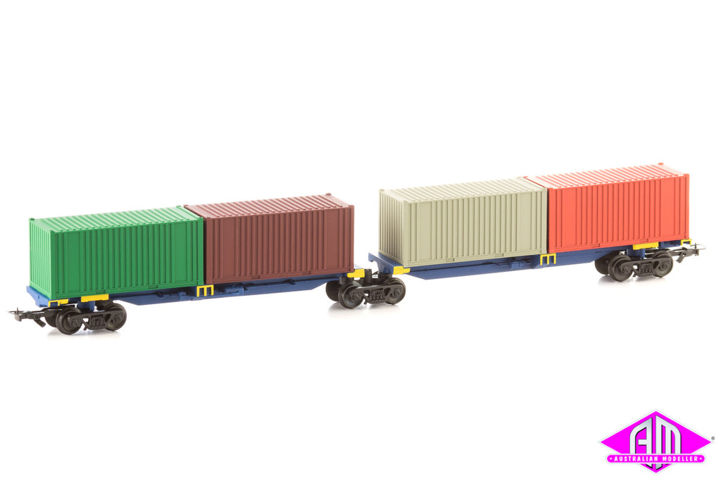 Pacific National C30 Loco & 3 Shared Bogie Container Wagons Set (HO Sc ...