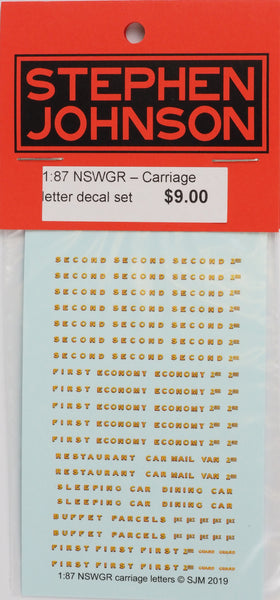 SJ-DCL - NSWGR Carriage Letter Decal Set (HO Scale) – Australian Modeller
