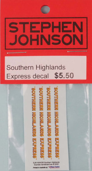 SJ-SHXD - Southern Highlands Express Decal Set (HO Scale) – Australian ...